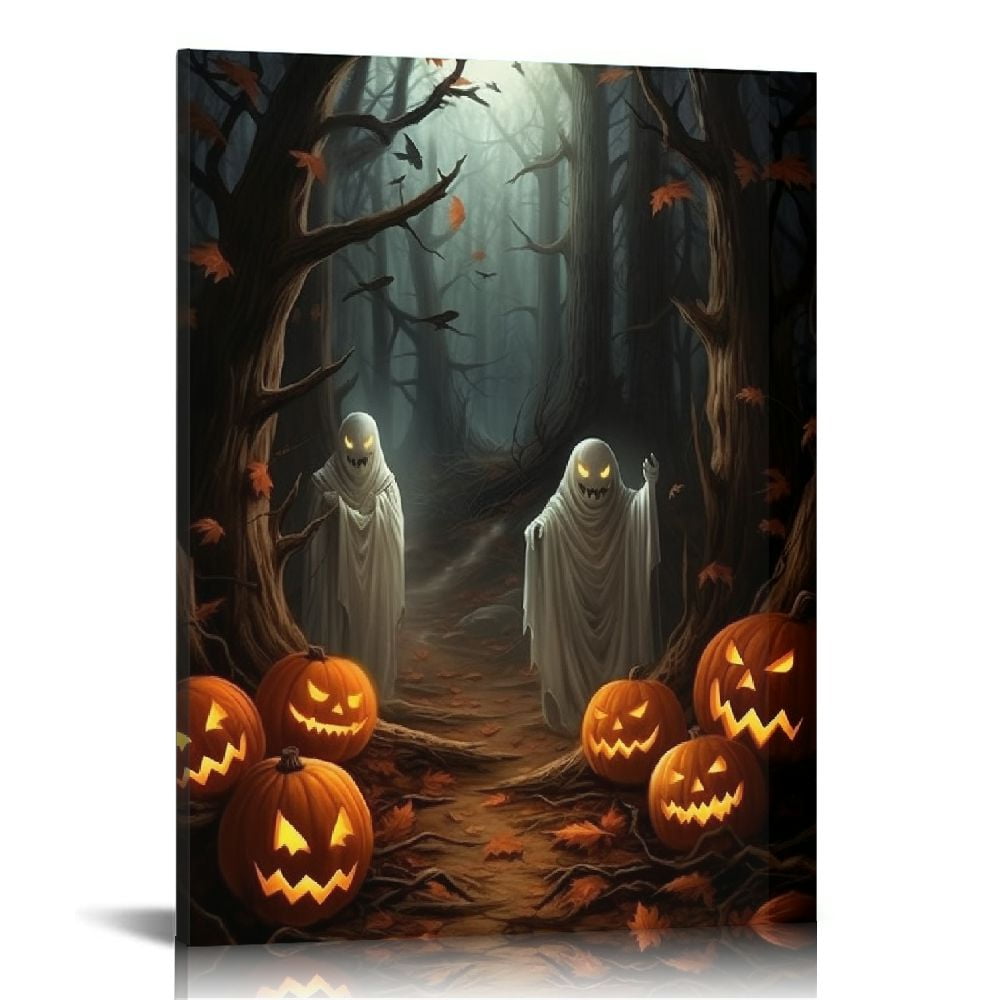 COMIO x Vintage Cute Ghost Canvas Wall Art, Fear Pumpkin on Halloweeng ...
