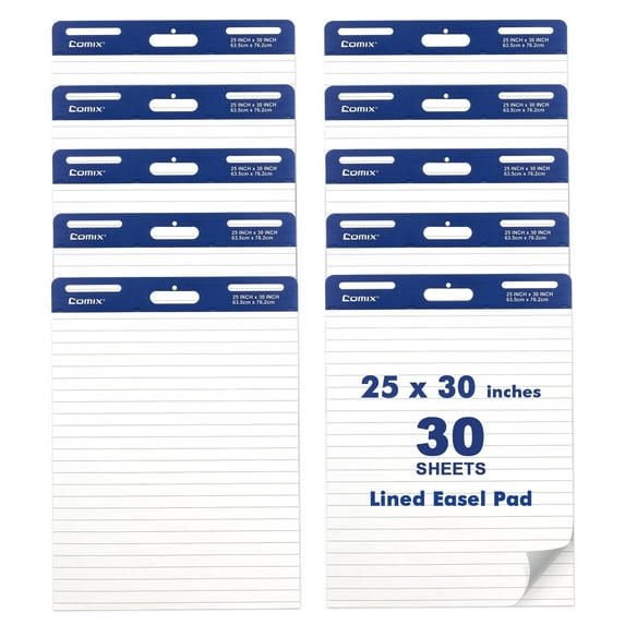 COMIX 25 x 30 inches Super Adhesive Easel Pad, Lined Flip Chart Paper ...