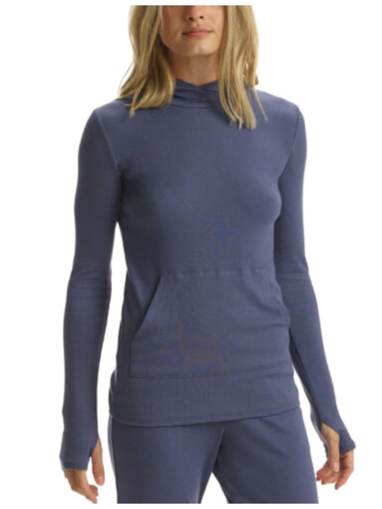 COMMANDO Intimates Blue Ribbed Pocketed Hooded Sleep Shirt Pajama Top S ...