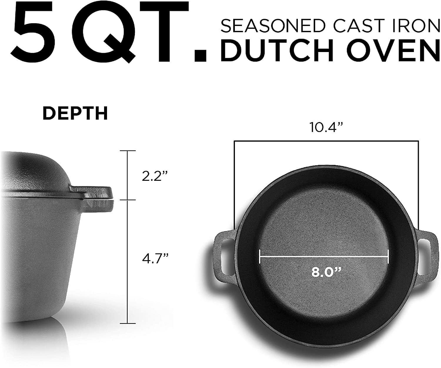 COMMERCIAL CHEF 5-Quart Cast Iron Dutch Oven with Skillet Lid - Walmart.com