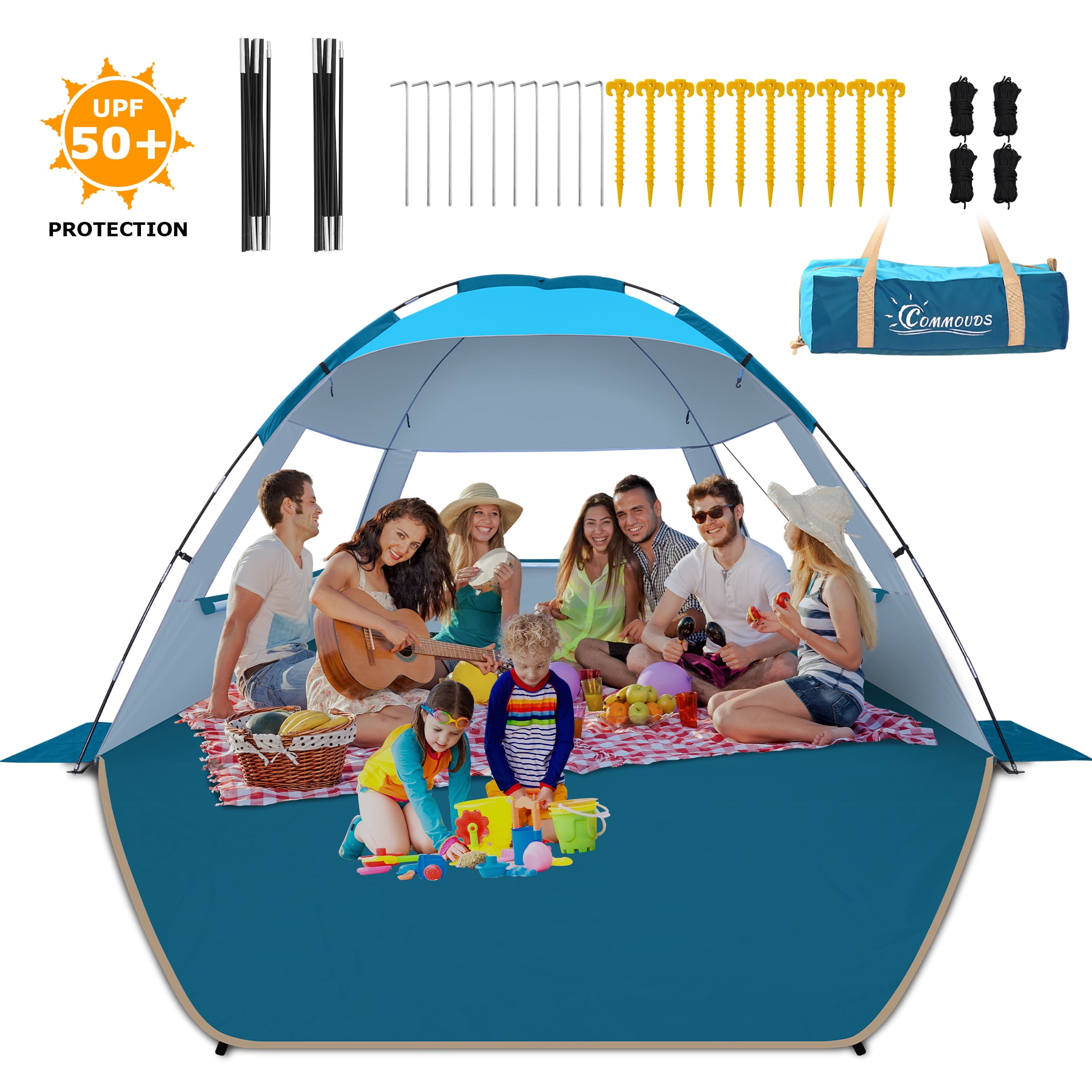 COMMOUDS Beach Tent, Sun Shelter for 8-10 Person, UPF 50+ Beach ...
