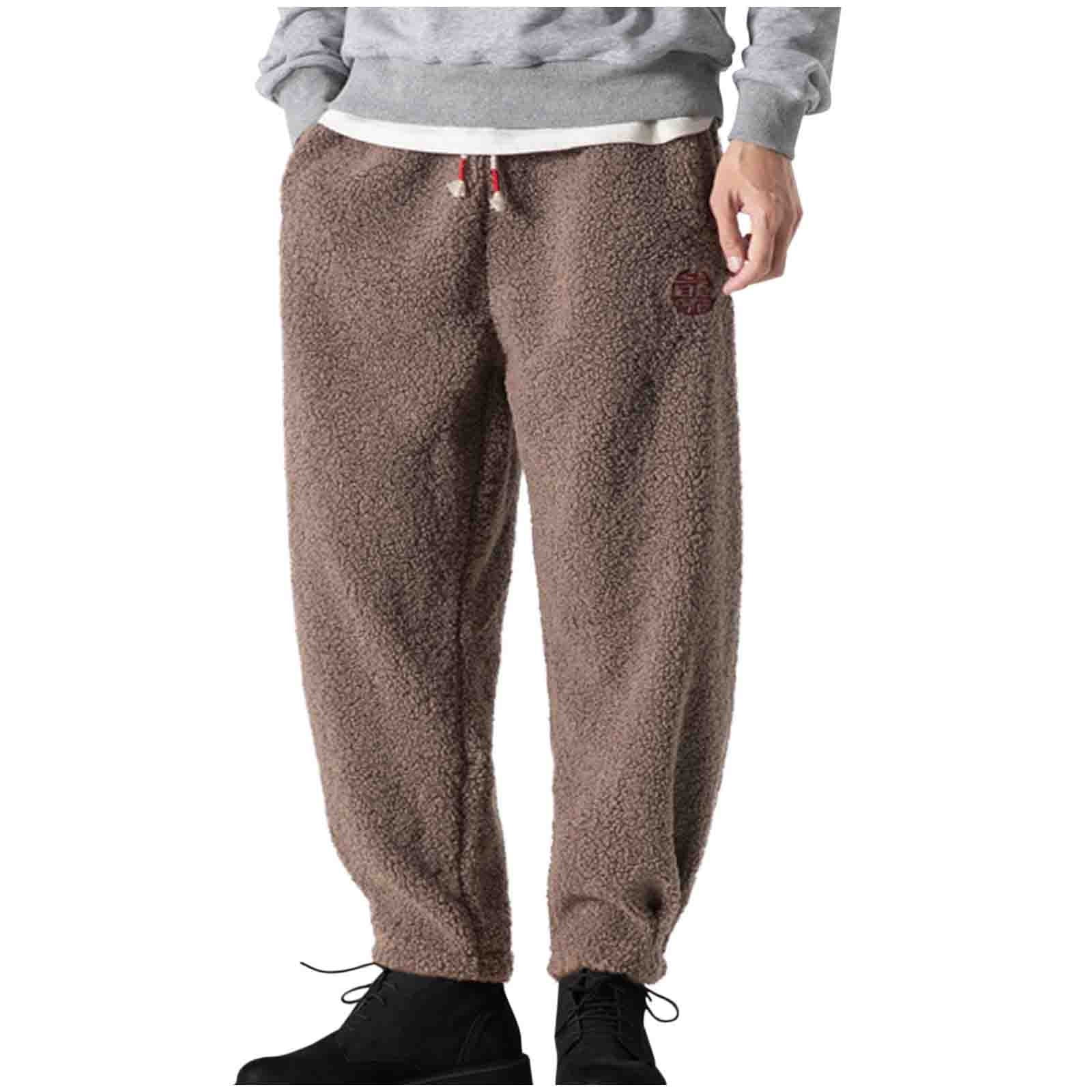 COMOREBI Lamb Wool Trousers for Man with Pocket Tie Rope Fashion ...