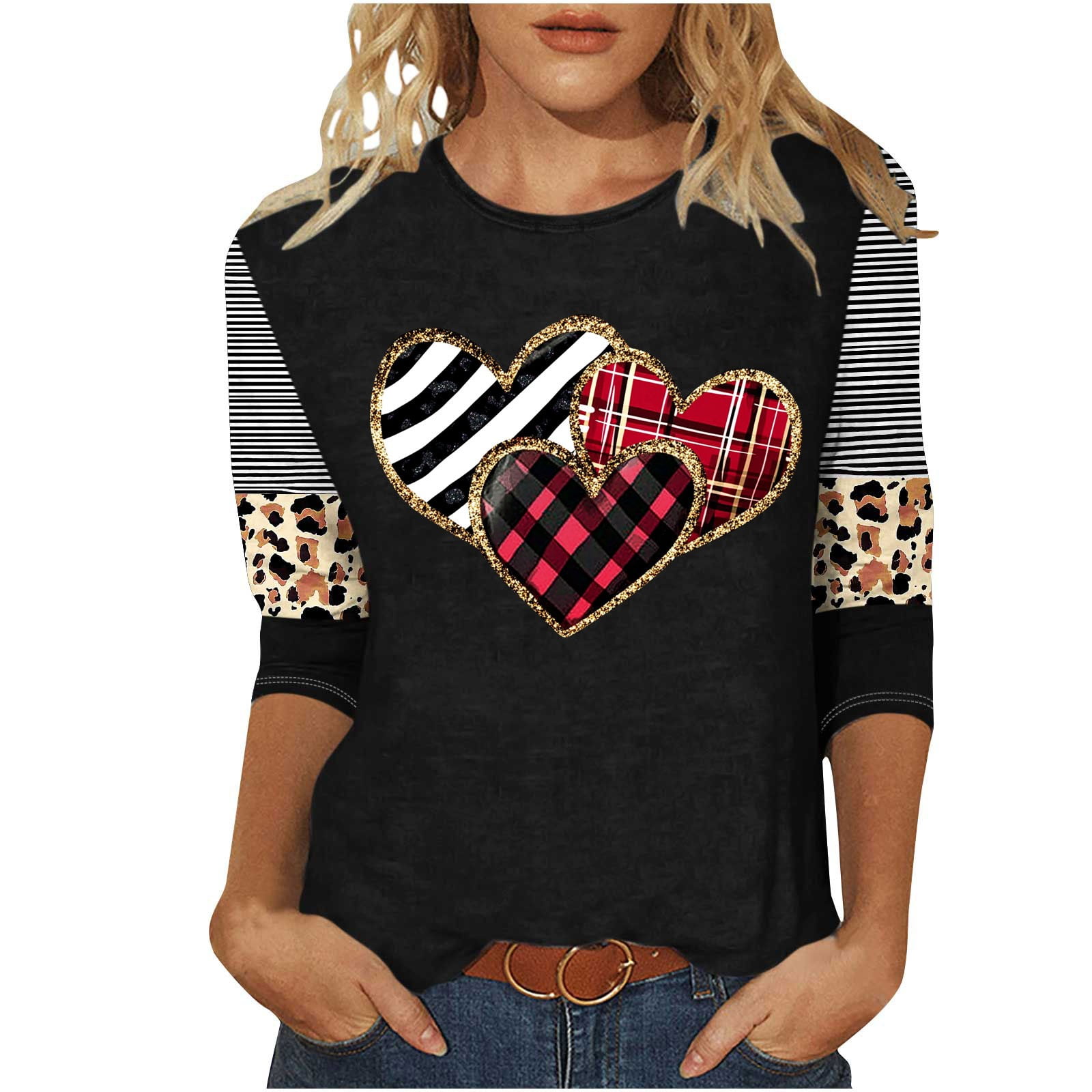 COMOREBI Love Printed 3/4 Sleeves Shirt Women Valentine's Day Love ...