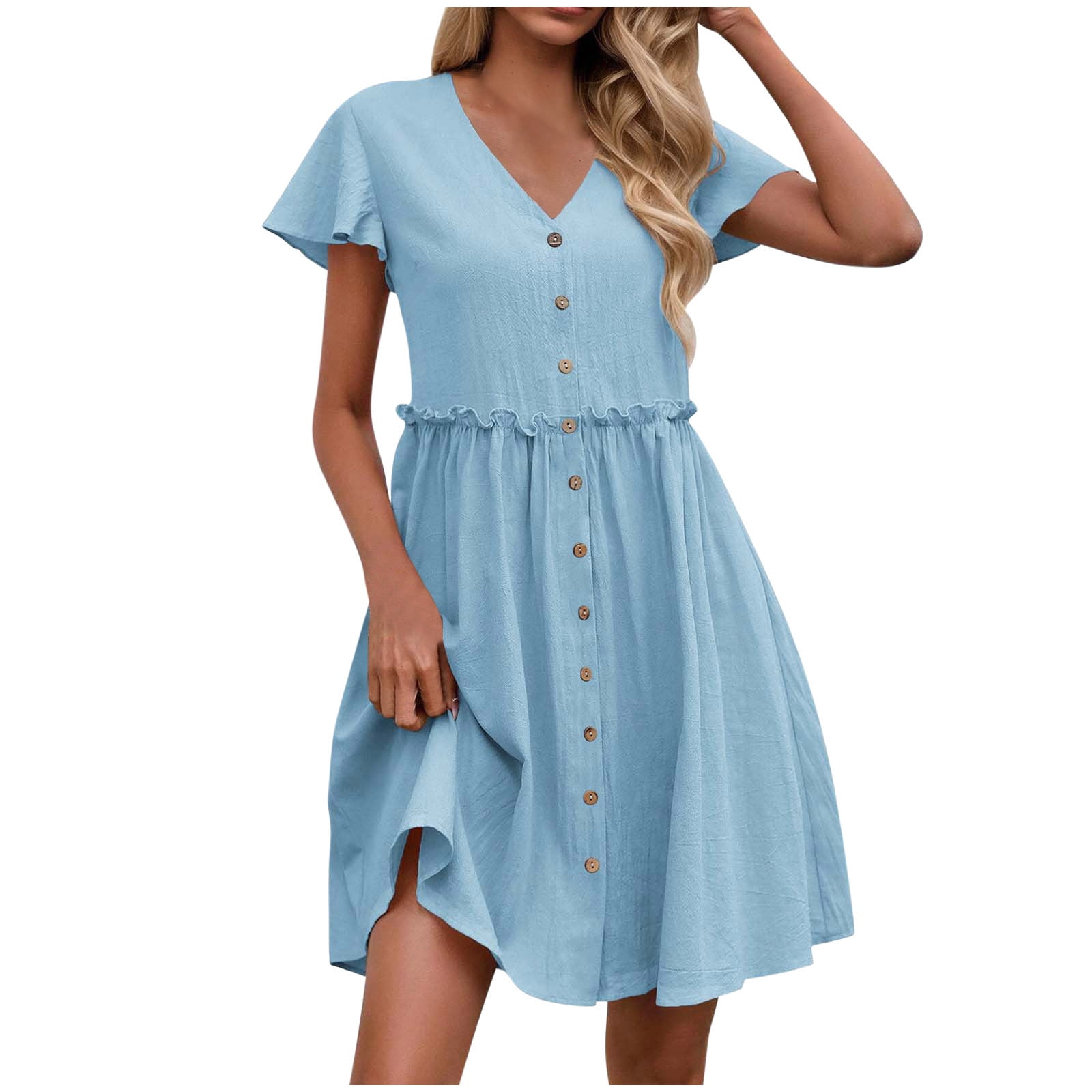 COMOREBI Sundresses for Women Beach Women's Casual Button Summer Dress ...