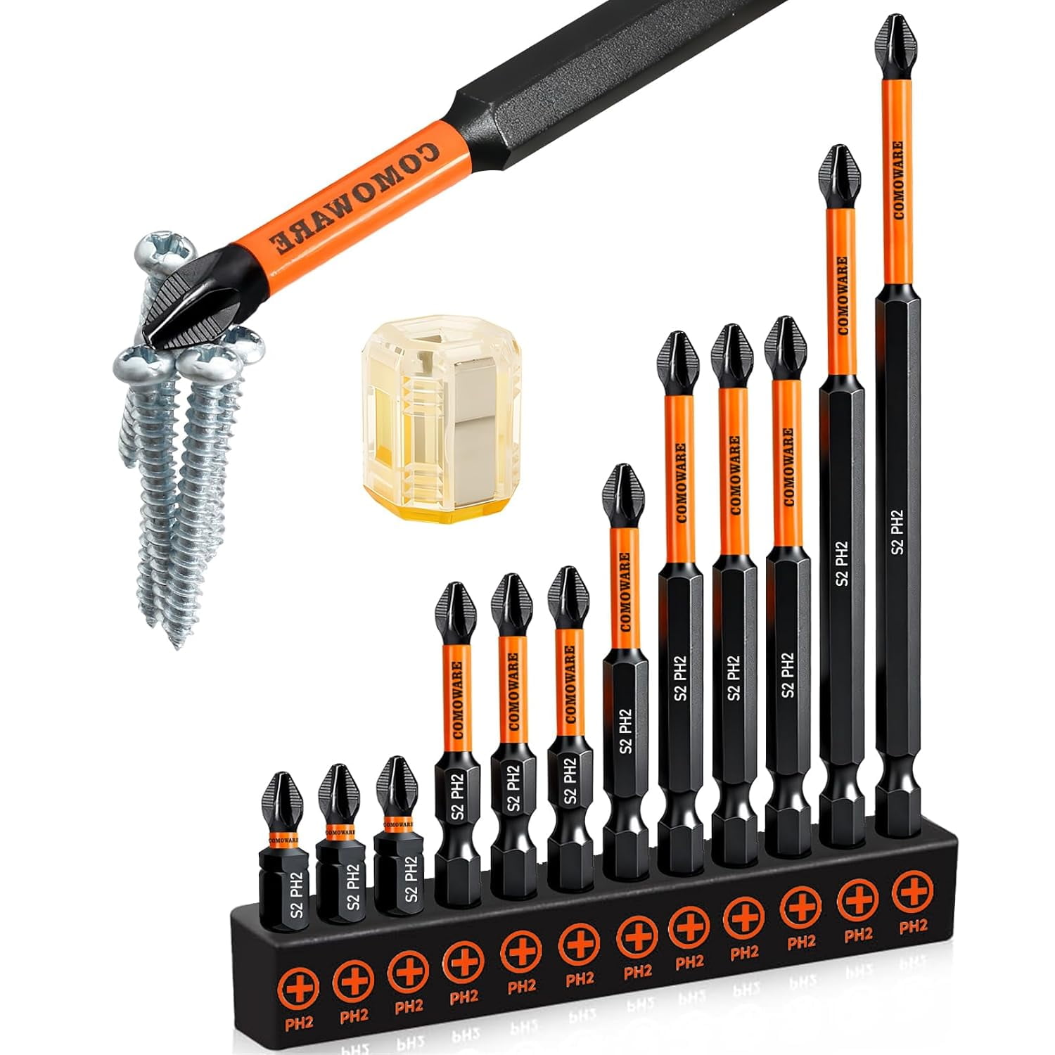 COMOWARE 13pcs Phillips Head Drill Bits #2, S2 Steel 1/4" Hex Bit Set ...