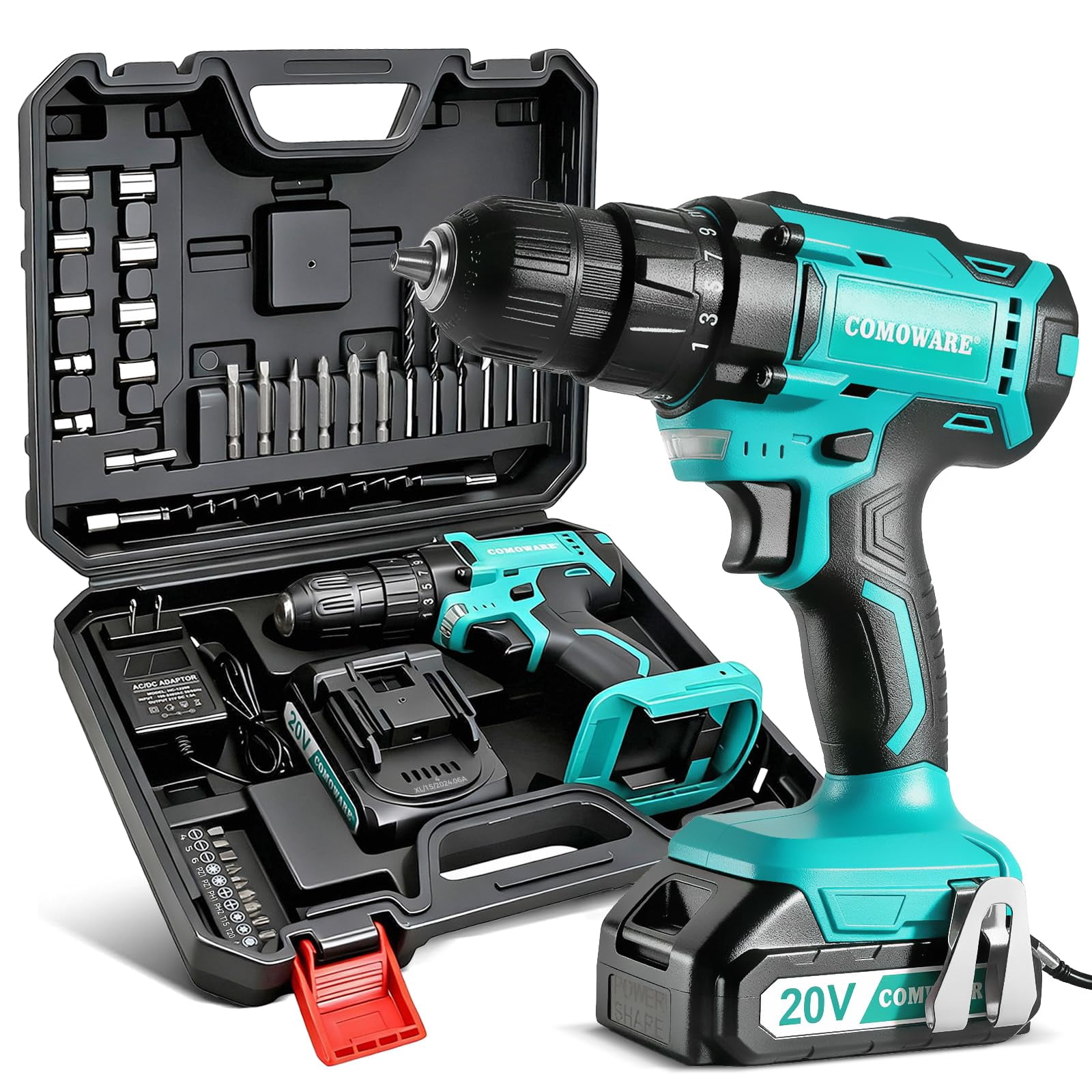COMOWARE 20V Cordless Drill, Electric Power Drill Set with 1 Battery ...