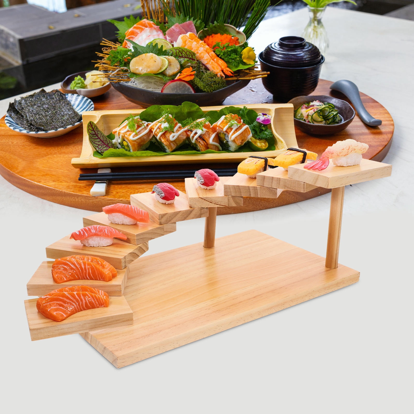 COMPUKAS Sushi Boat Large Japanese Style Sushi Serving Tray Beige 1Pack ...