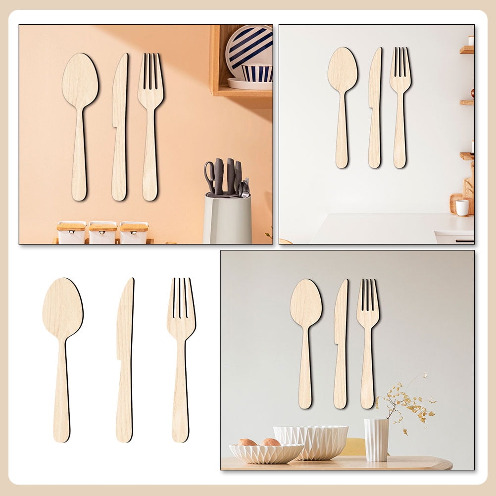 COMPUKAS 1 Set Kitchen Wall Decals Rustic Wooden Signs Fork Spoon Knife ...