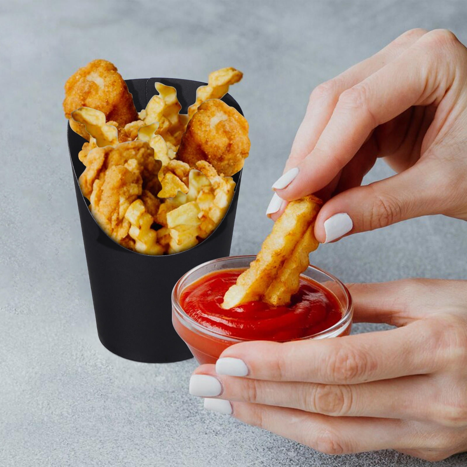 COMPUKAS 100Pcs Black Disposable French Fry Cups with Slant Opening for ...