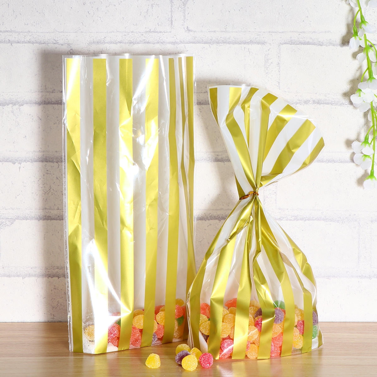 COMPUKAS 100Pcs Pack Gold Yellow Plastic present Bags for Sweet Bags ...