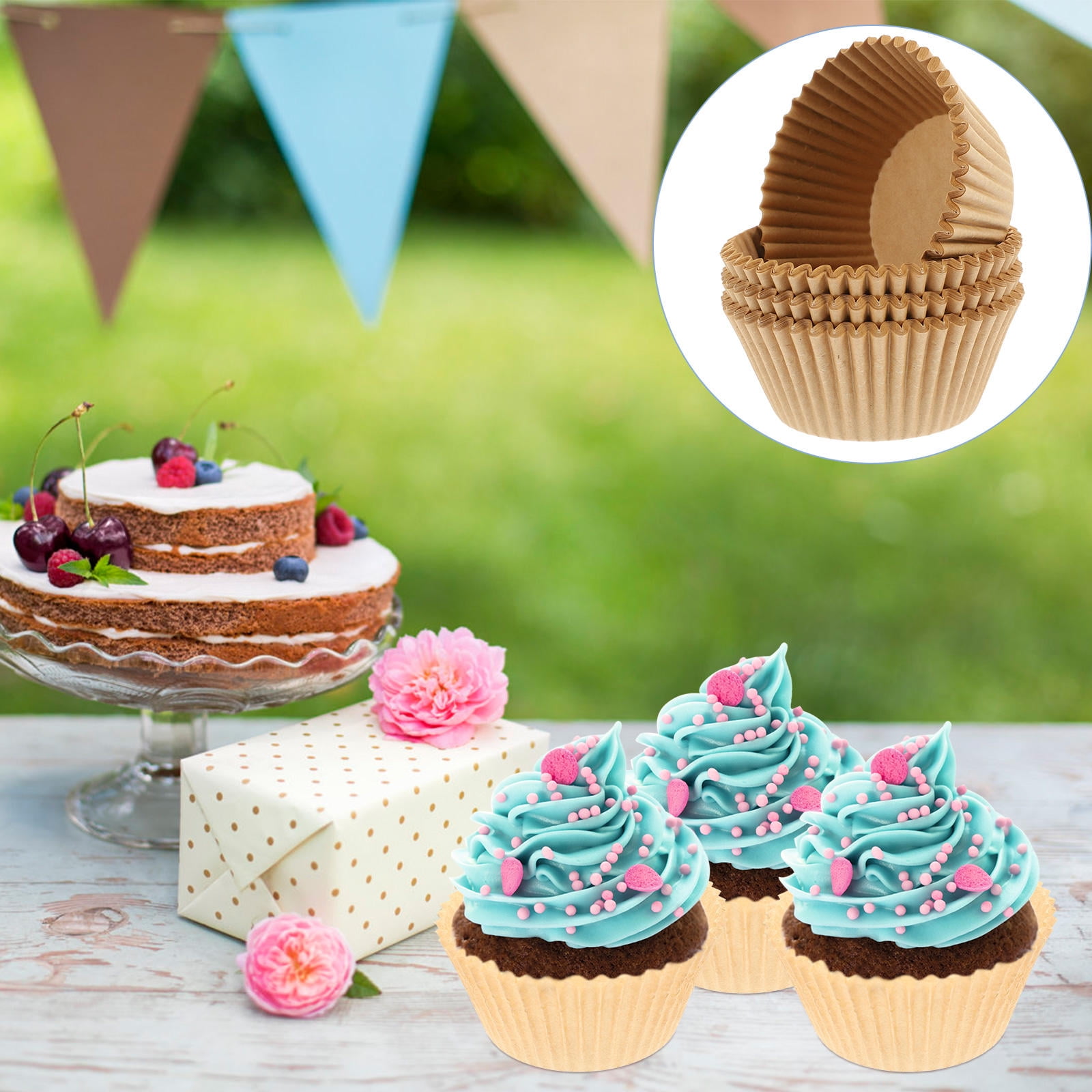 COMPUKAS Paper Baking Cups Cupcake Wrappers Baking Supplies 100Pcs ...