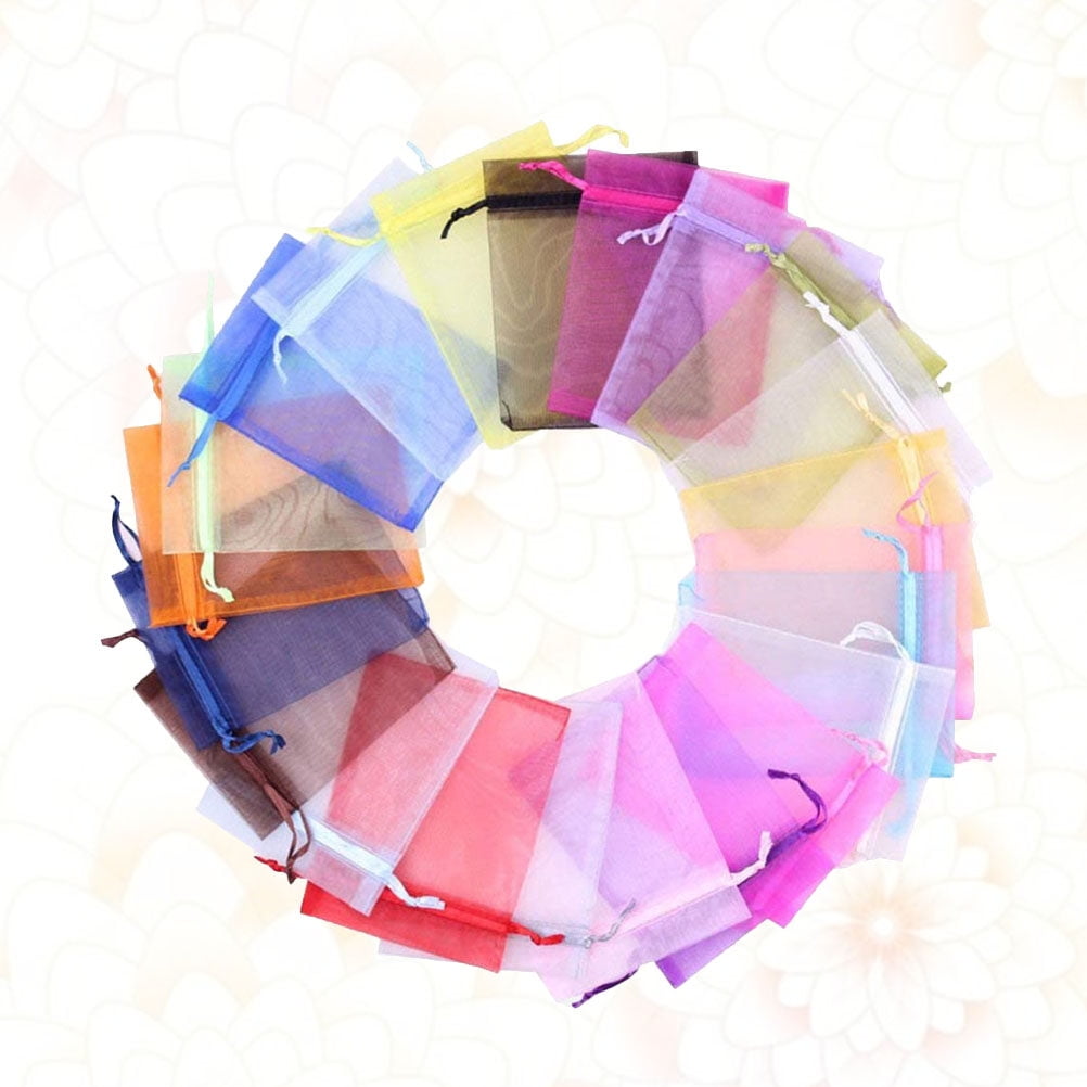 COMPUKAS 100Set Assorted Color Transparent Organza Bags Drawstring ...