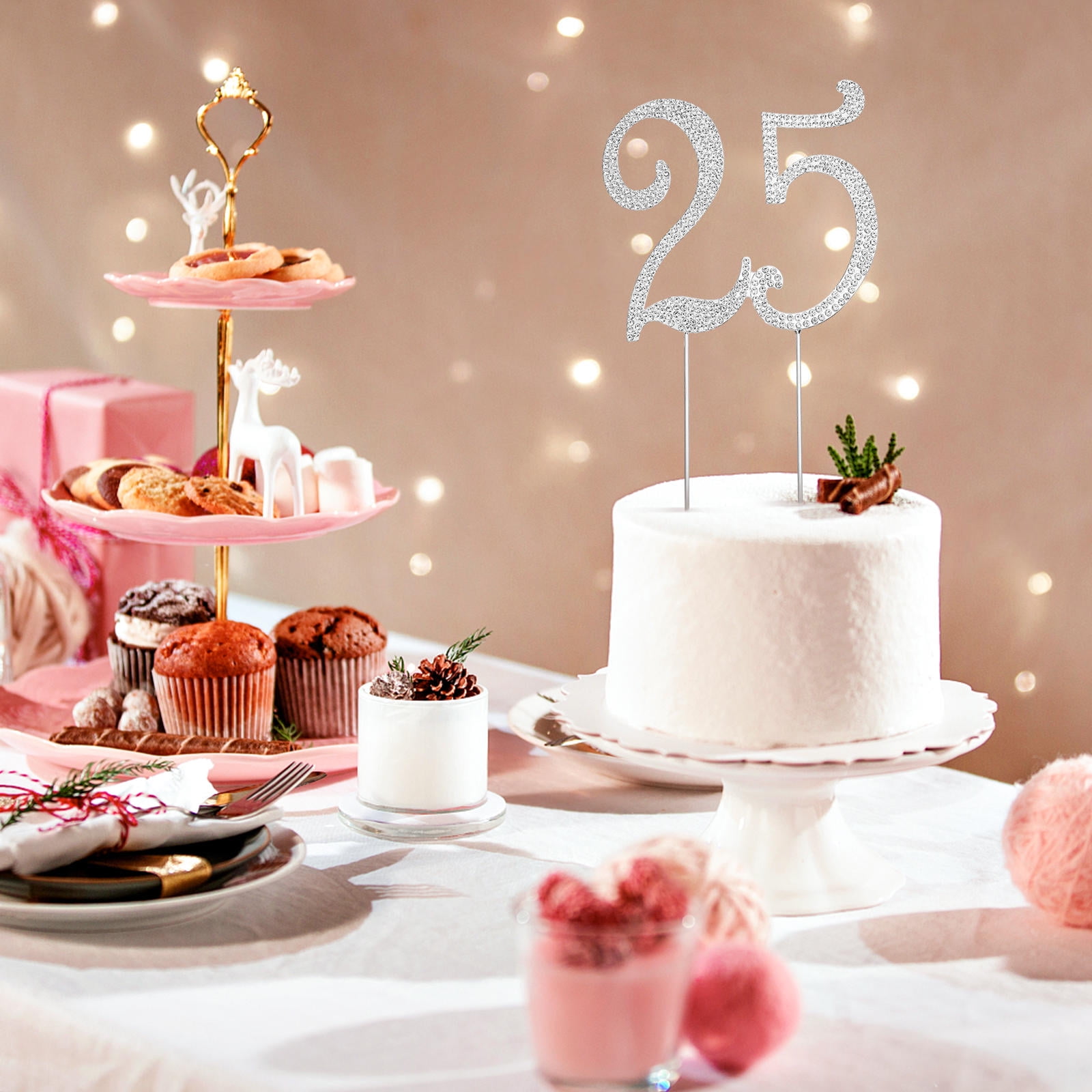 COMPUKAS 1Pcs Celebrations Cake Topper Rhinestone Cake Decoration for ...