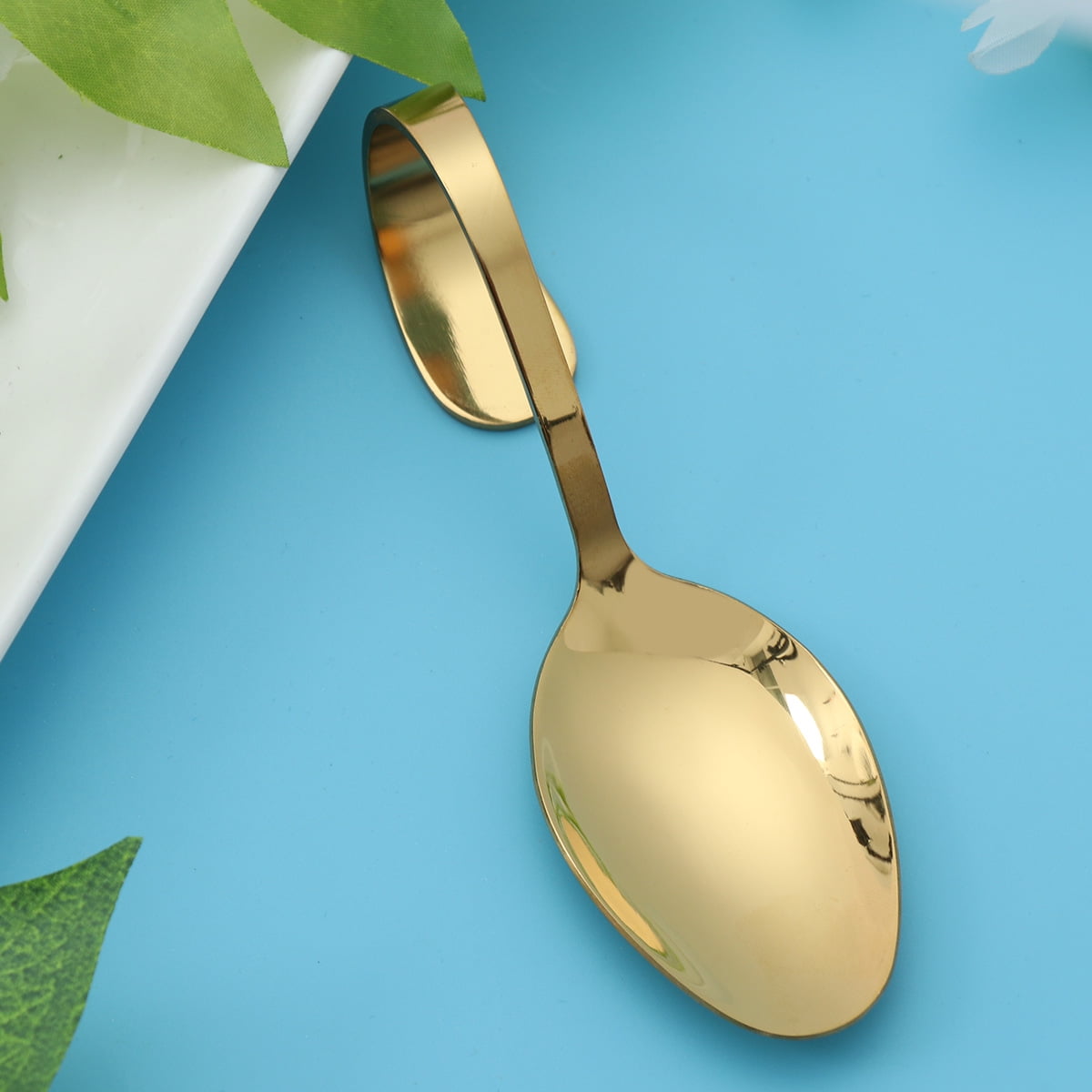 COMPUKAS 1Pcs Curved Handle Golden Stainless Steel Spoon for Elegant ...