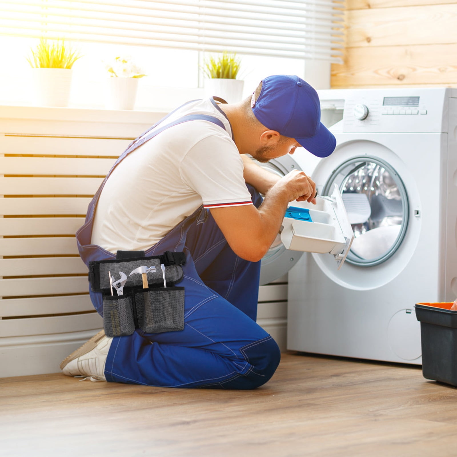 COMPUKAS 1Set Black 600D Polyester Rectangular Tool Pouch with Belt for Aerial and Roofing Work ...