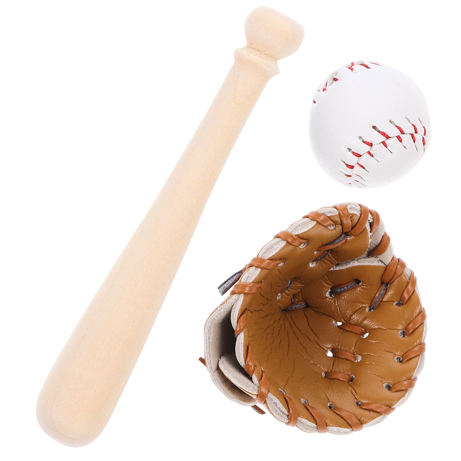 COMPUKAS 1Set Mini Baseballs Dollhouse Baseball Kit Wooden Leather ...