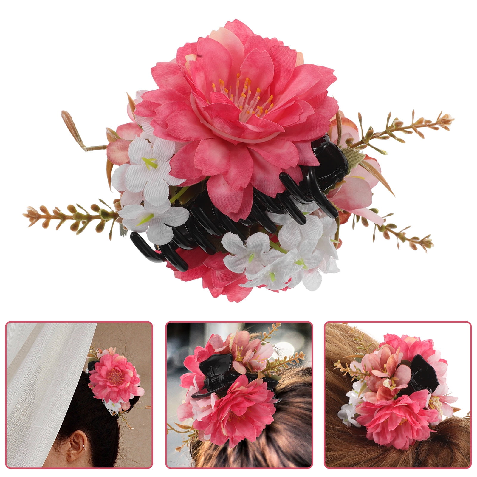 COMPUKAS 1Set Rosy Polyester Fabric Hair Claw Clip With 3D Realistic ...