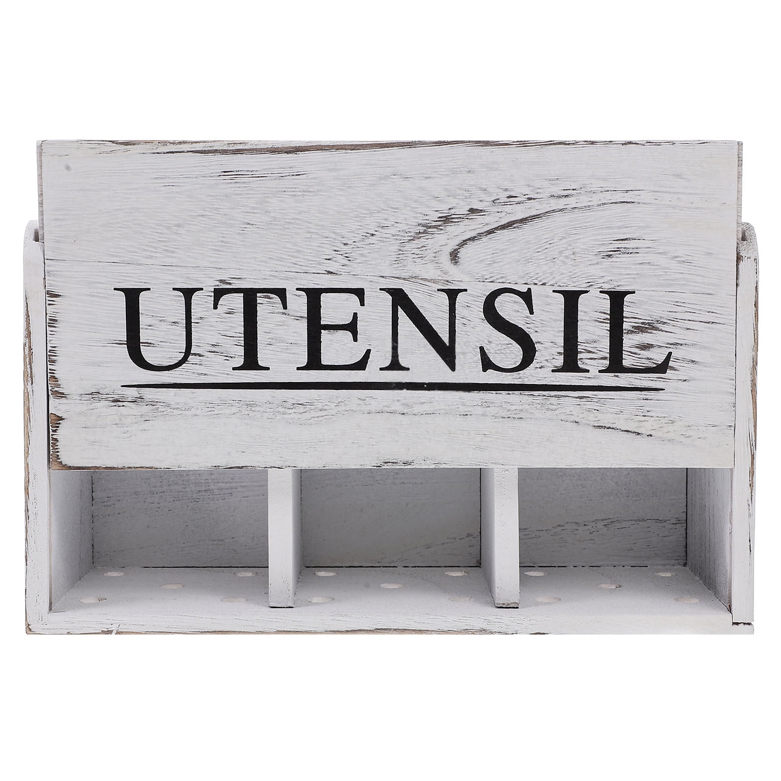 COMPUKAS 1Set Utensil Holder Farmhouse White Pine Wood Rectangular ...
