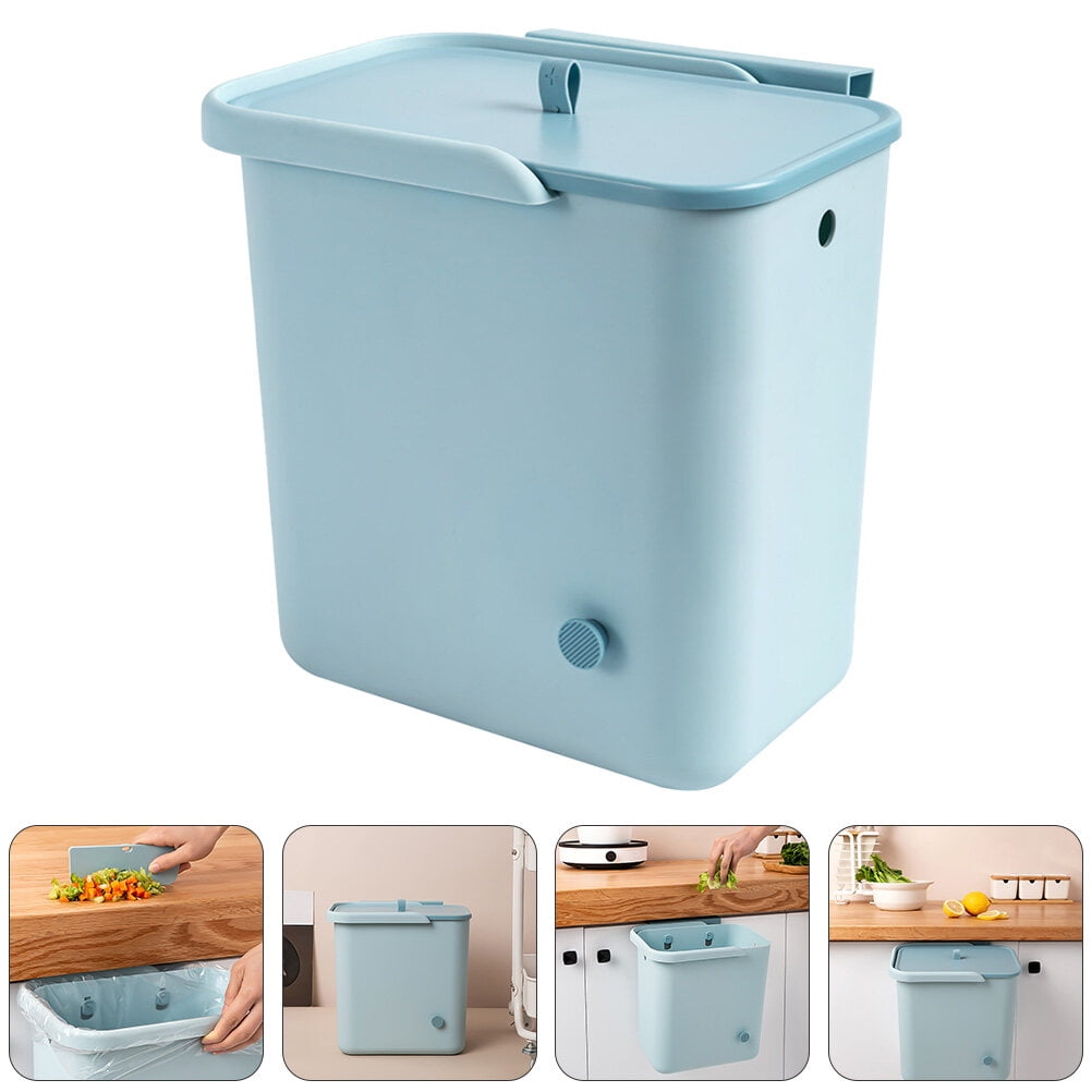 COMPUKAS 1pc Wall Mounted Waste Container With Lid Blue Trash Bin For ...