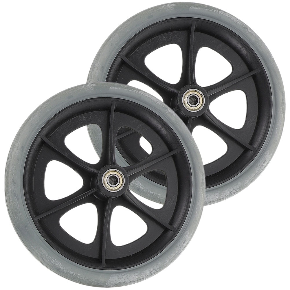 COMPUKAS 2Pcs Grey Stainless Steel Rubber Round Wheelchair Wheels for ...