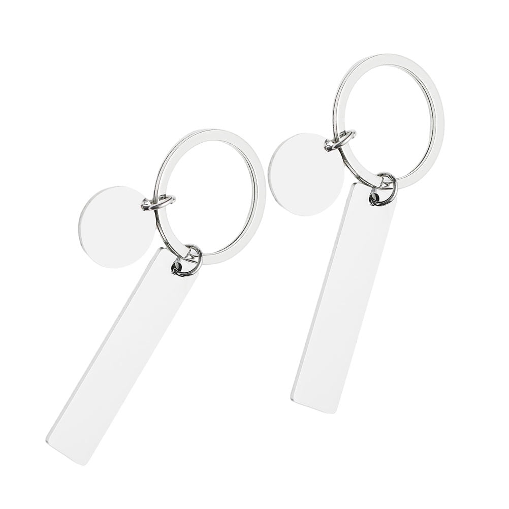 COMPUKAS 2Set Engraving Key Rings Silver Stainless Steel Minimalist For ...
