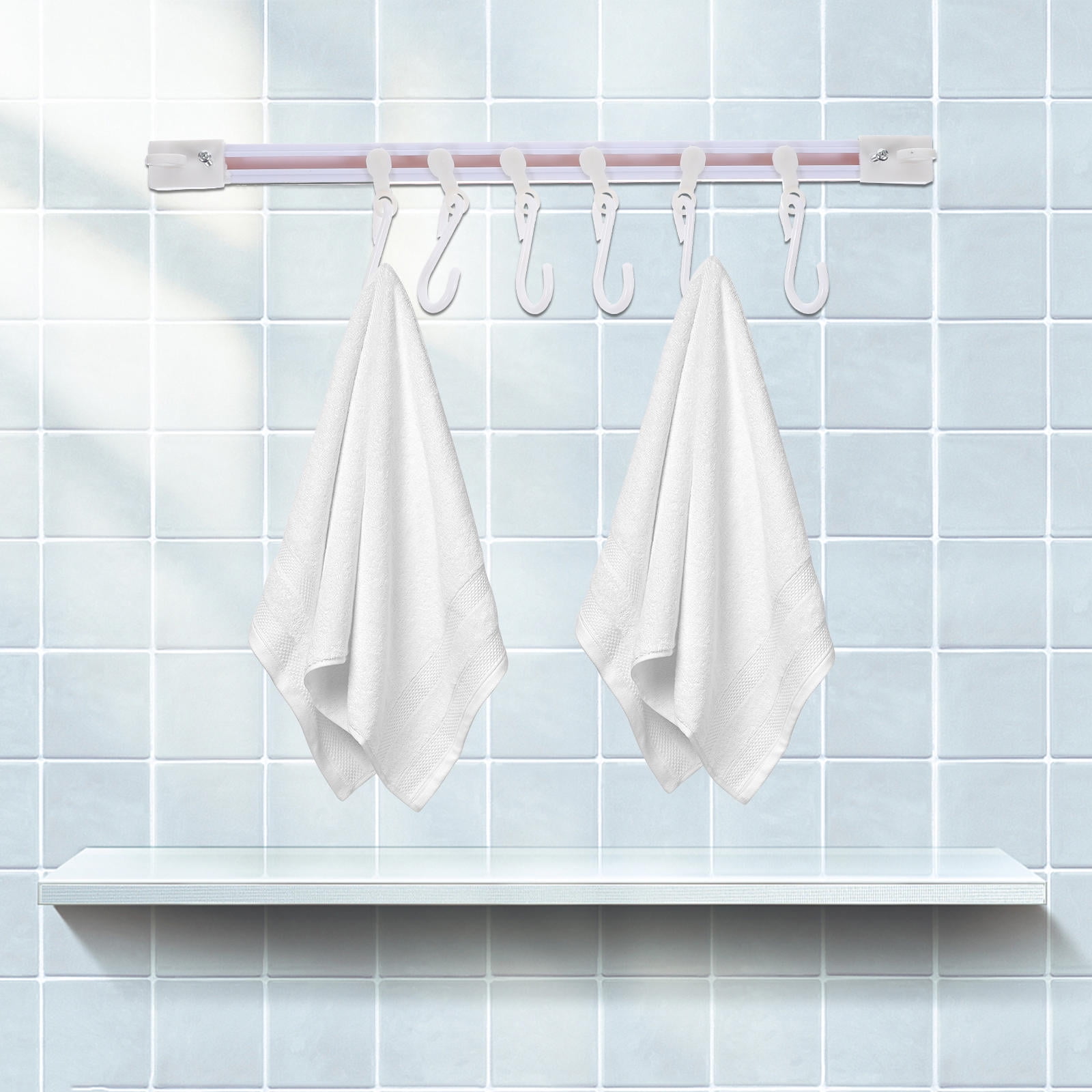 COMPUKAS 2Set White Plastic Kitchen Wall Hook Rack Kitchen Rail With ...