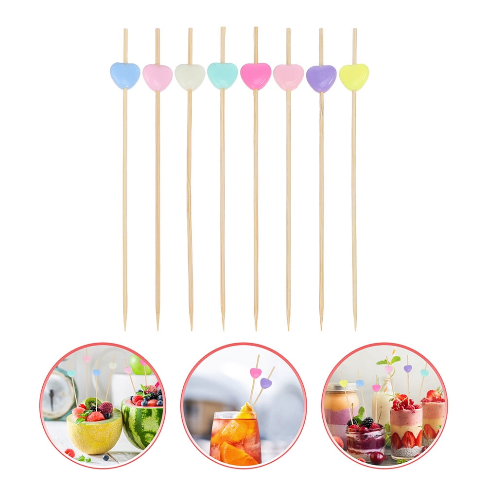COMPUKAS 300pcs Bamboo Fruit Sticks Heart Assorted Color for Cocktail ...
