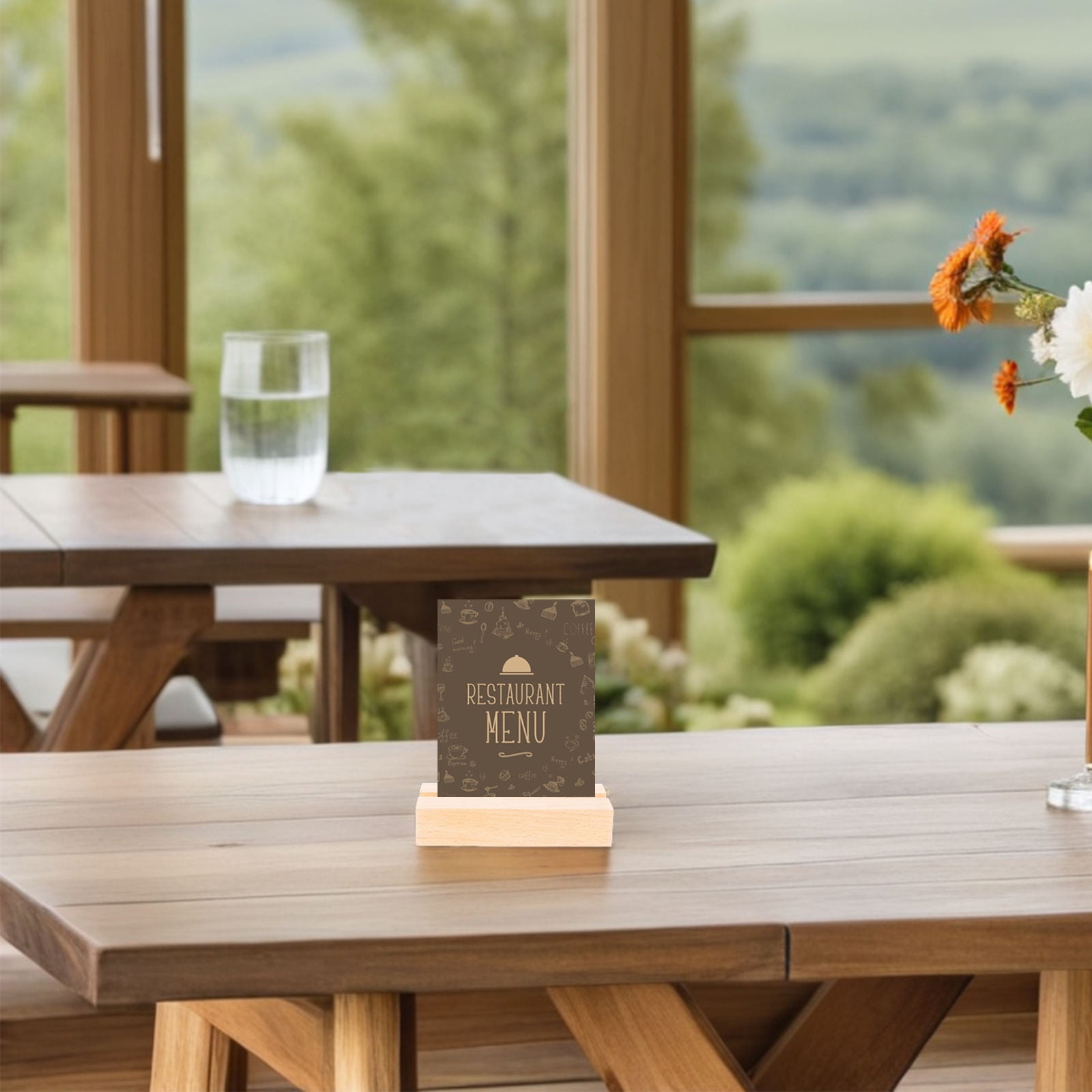 COMPUKAS 3Pcs Beige Wooden Rectangular Desk Sign Holder for Table Menu ...