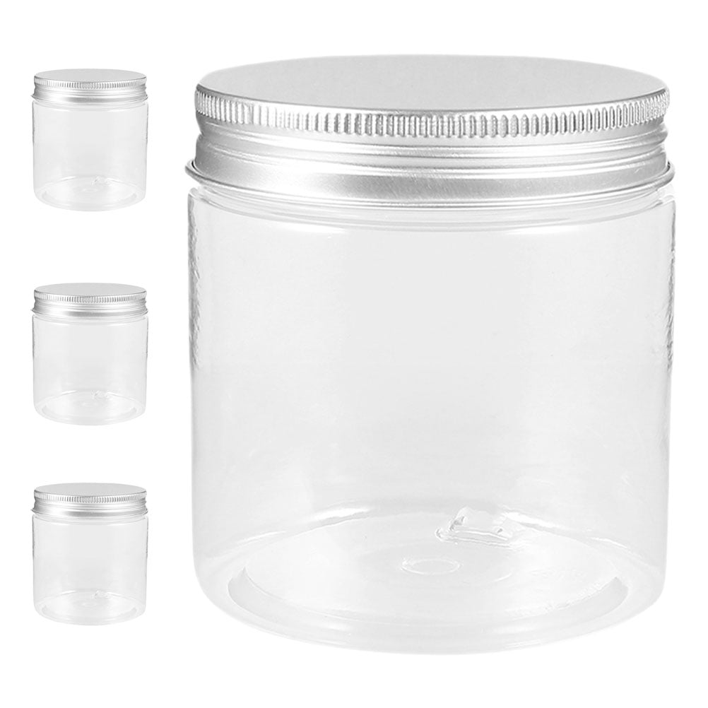 COMPUKAS Set of 4 Clear Plastic Food Storage Jars with Wide Mouth Lids ...