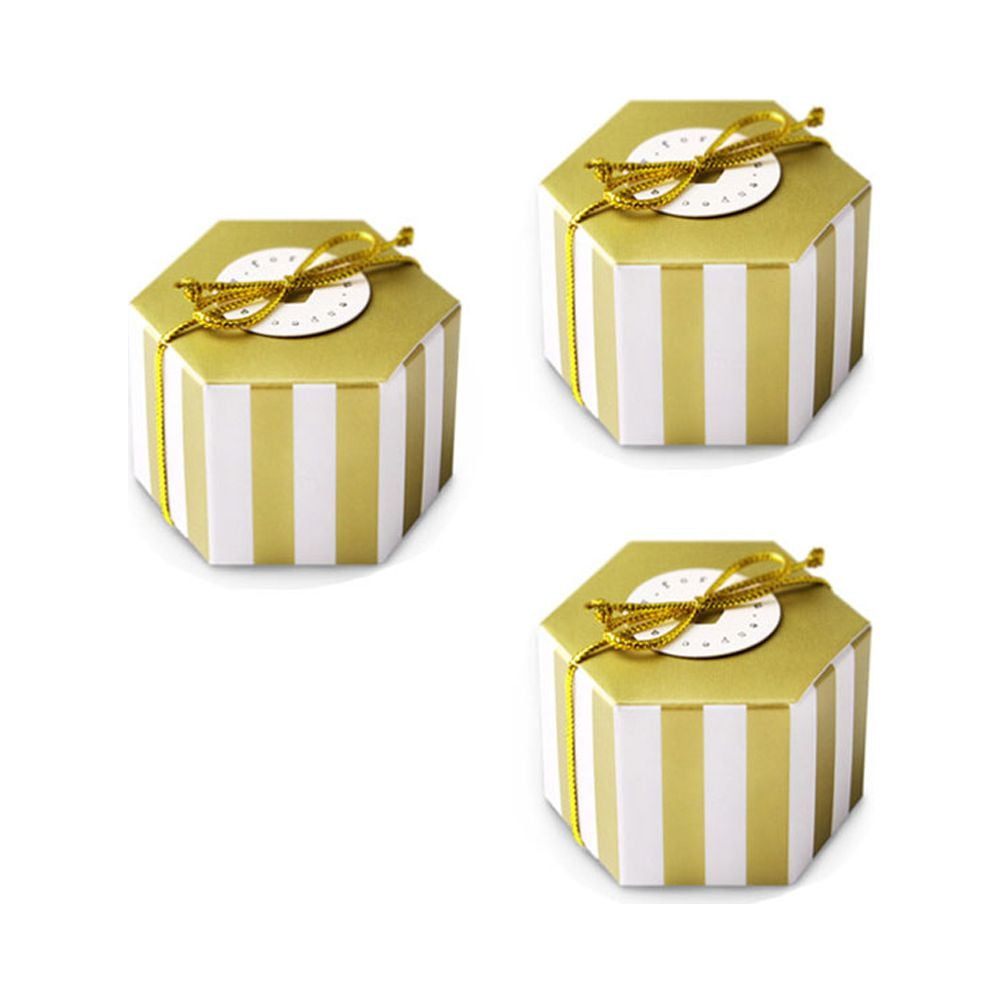 COMPUKAS 50Set Golden Hexagon Kraft Paper Candy Box for Wedding Party ...