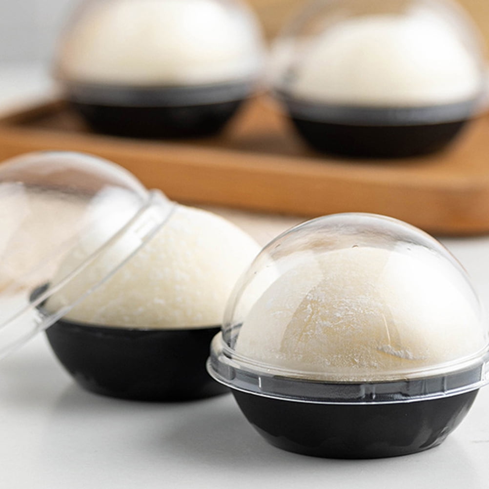 COMPUKAS 50pcs Black Transparent Plastic Dome Boxes for Cake and Cookie ...