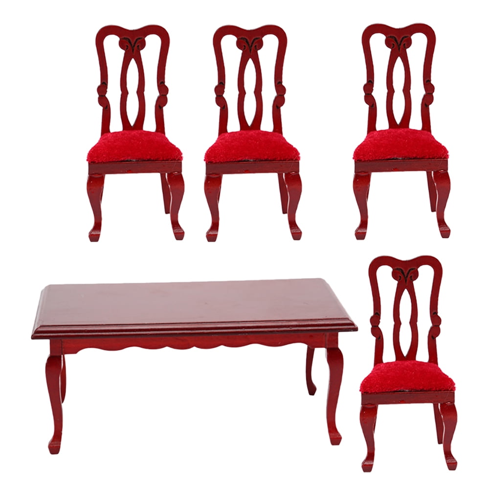 COMPUKAS 5Pcs Tiny House Table Chairs Red Miniature Dollhouse Chairs 16 ...