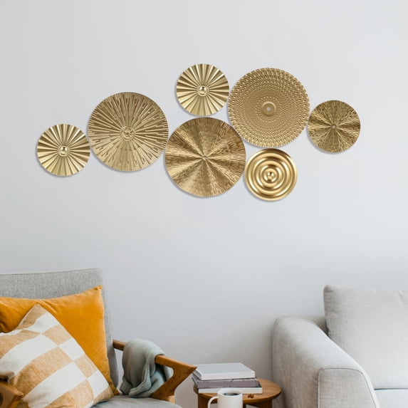 COMPUKAS 7Pieces Decorative Wall Hanging Metal Circle Golden For Office ...