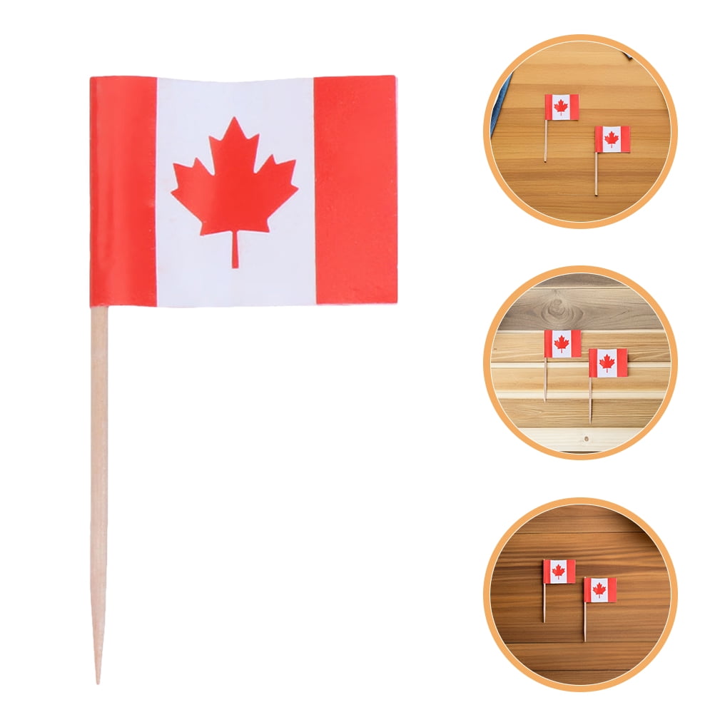 COMPUKAS Canada Flag Toothpick Flags 150Pcs Double-Sided Mini Wood ...