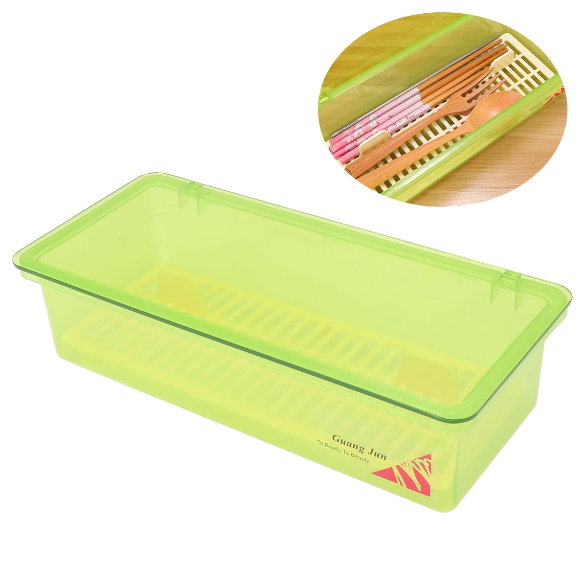 COMPUKAS Chopsticks Drain Storage Box Green Food Grade Plastic for ...