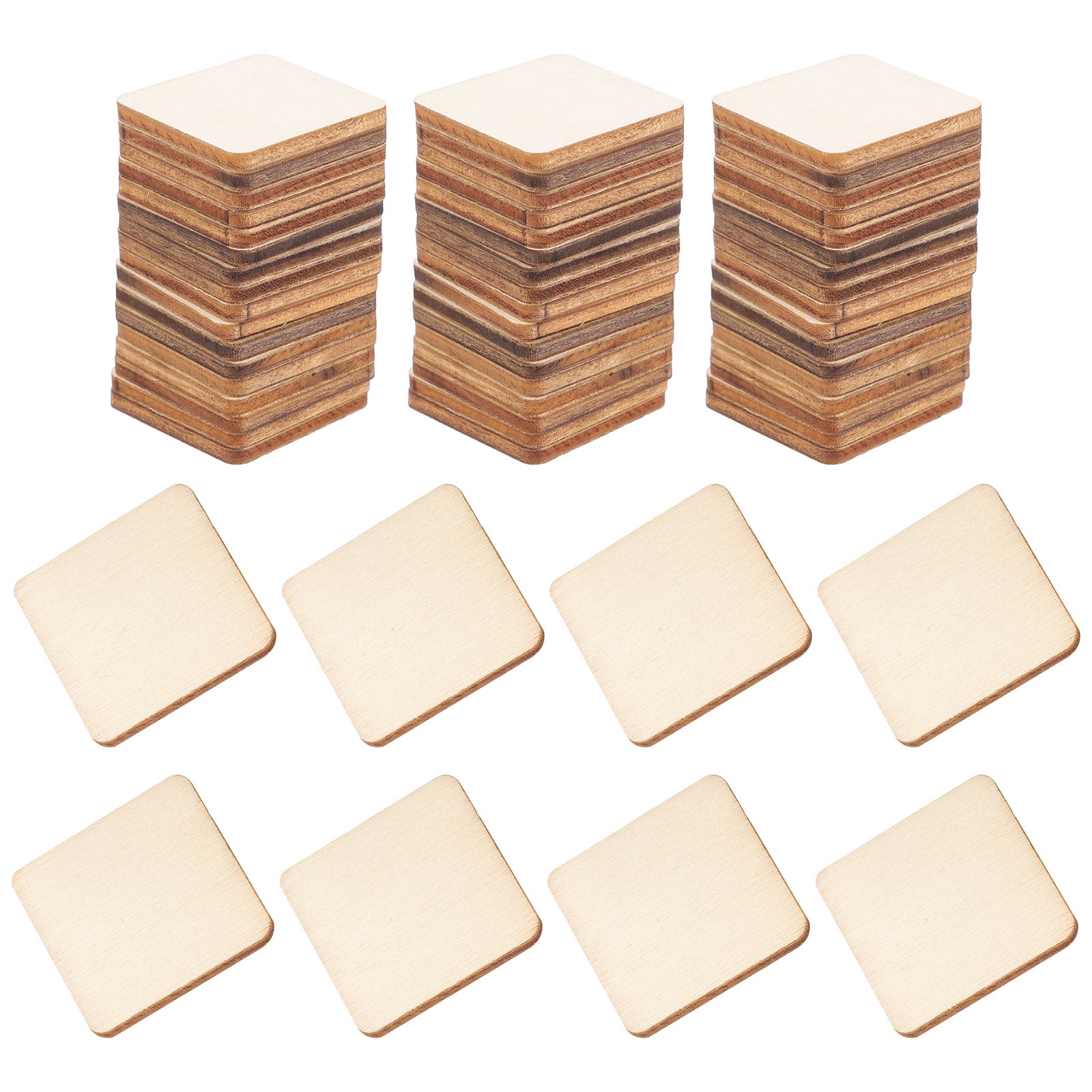 COMPUKAS Crafting Wooden Squares 300Pcs Unfinished Blank Wooden Slices ...