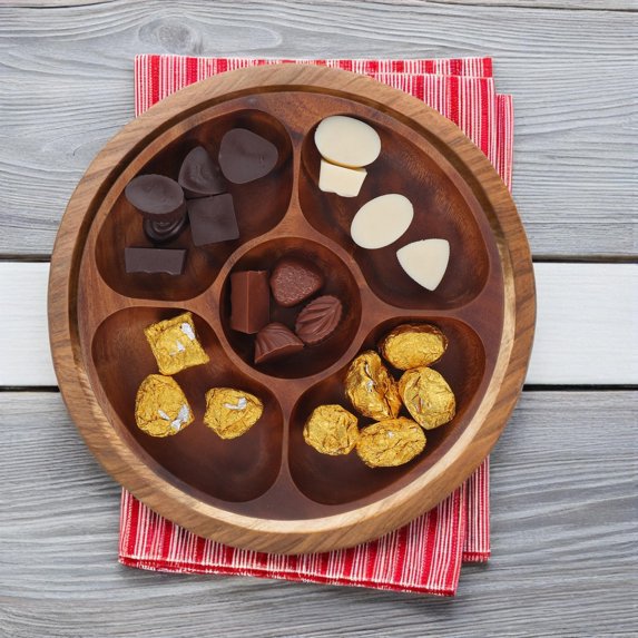 COMPUKAS Divided Appetizer Tray Circular Wooden with Dessert Serving ...