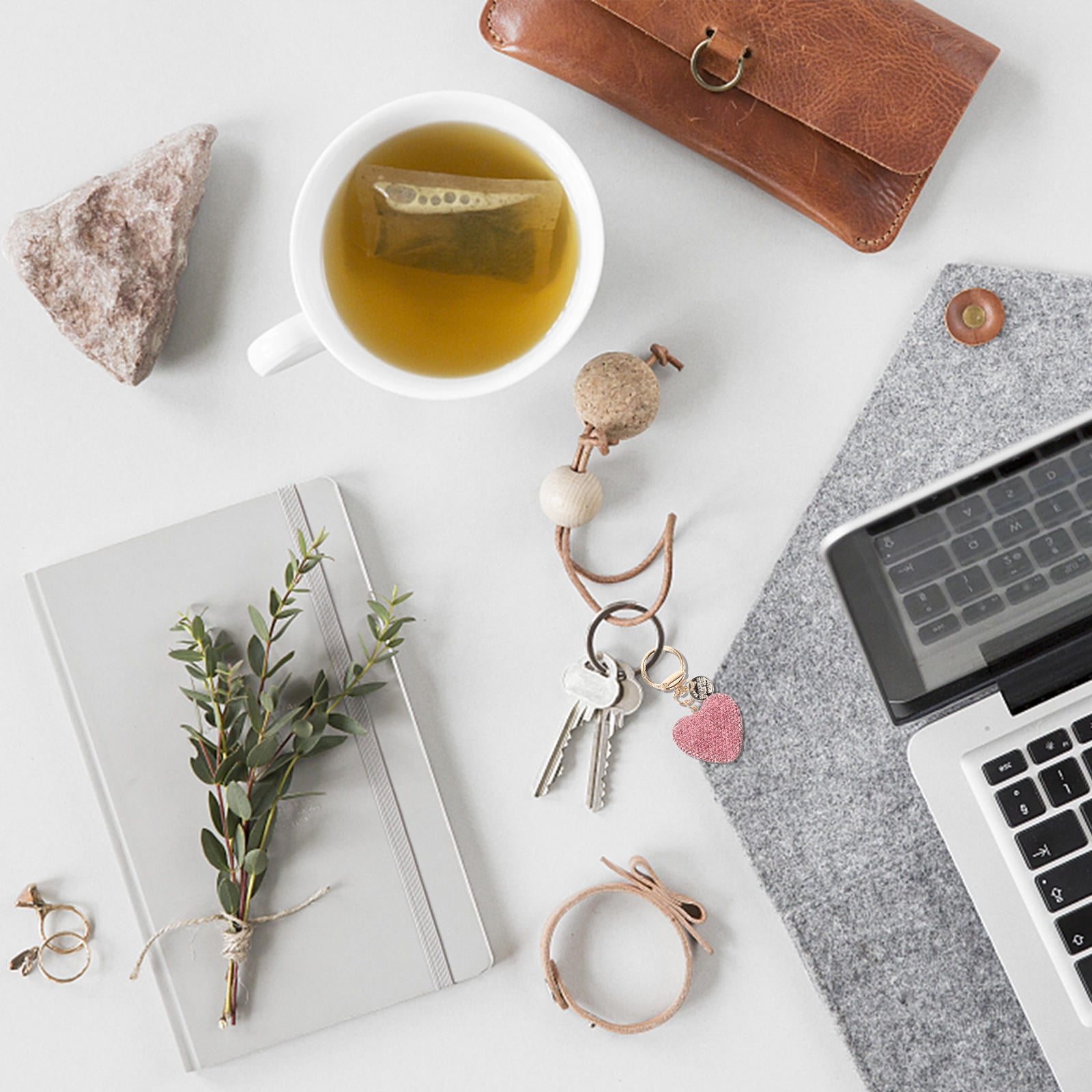 COMPUKAS Handbag Charms Accessories Pink Diamond Encrusted Metal Heart ...