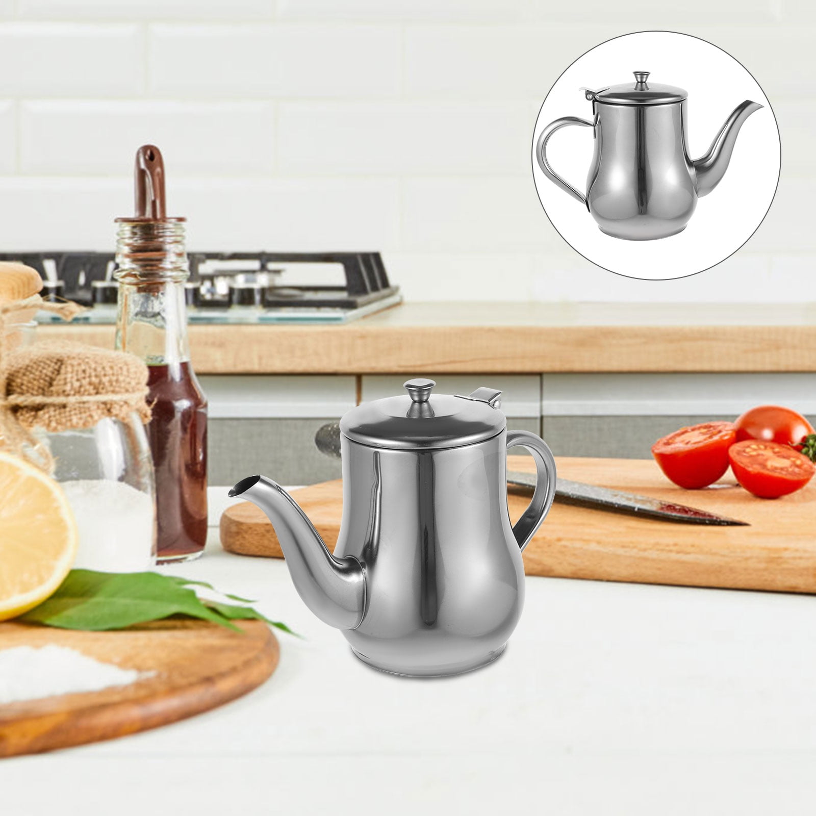 COMPUKAS Kitchen Oil Storage Pot 32Oz Silver 1Pack with Food-Grade ...