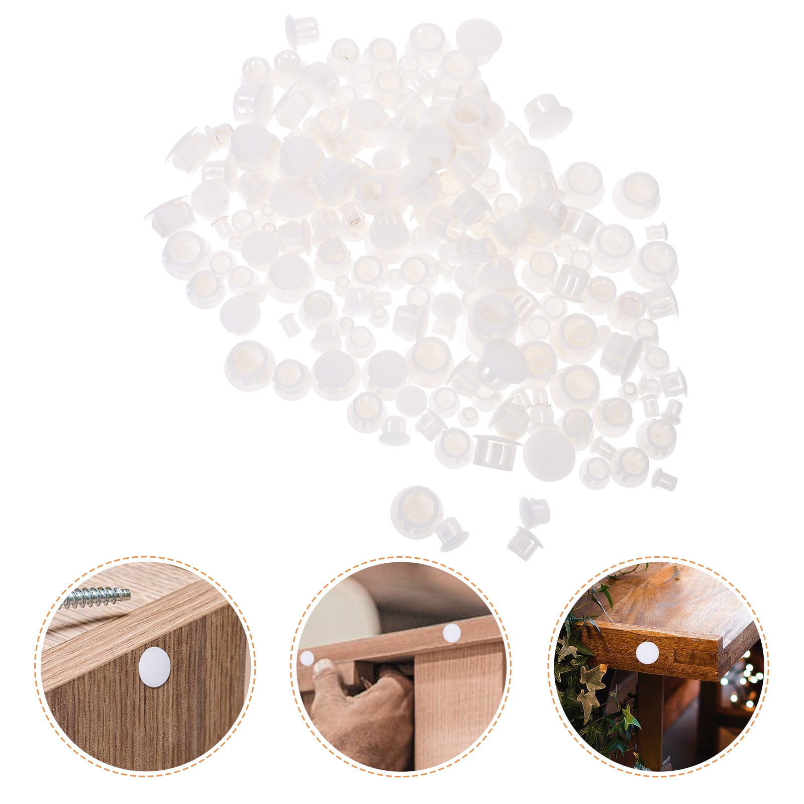 COMPUKAS 200pcs Plastic Hardware Plugs White Round Furniture DIY ...