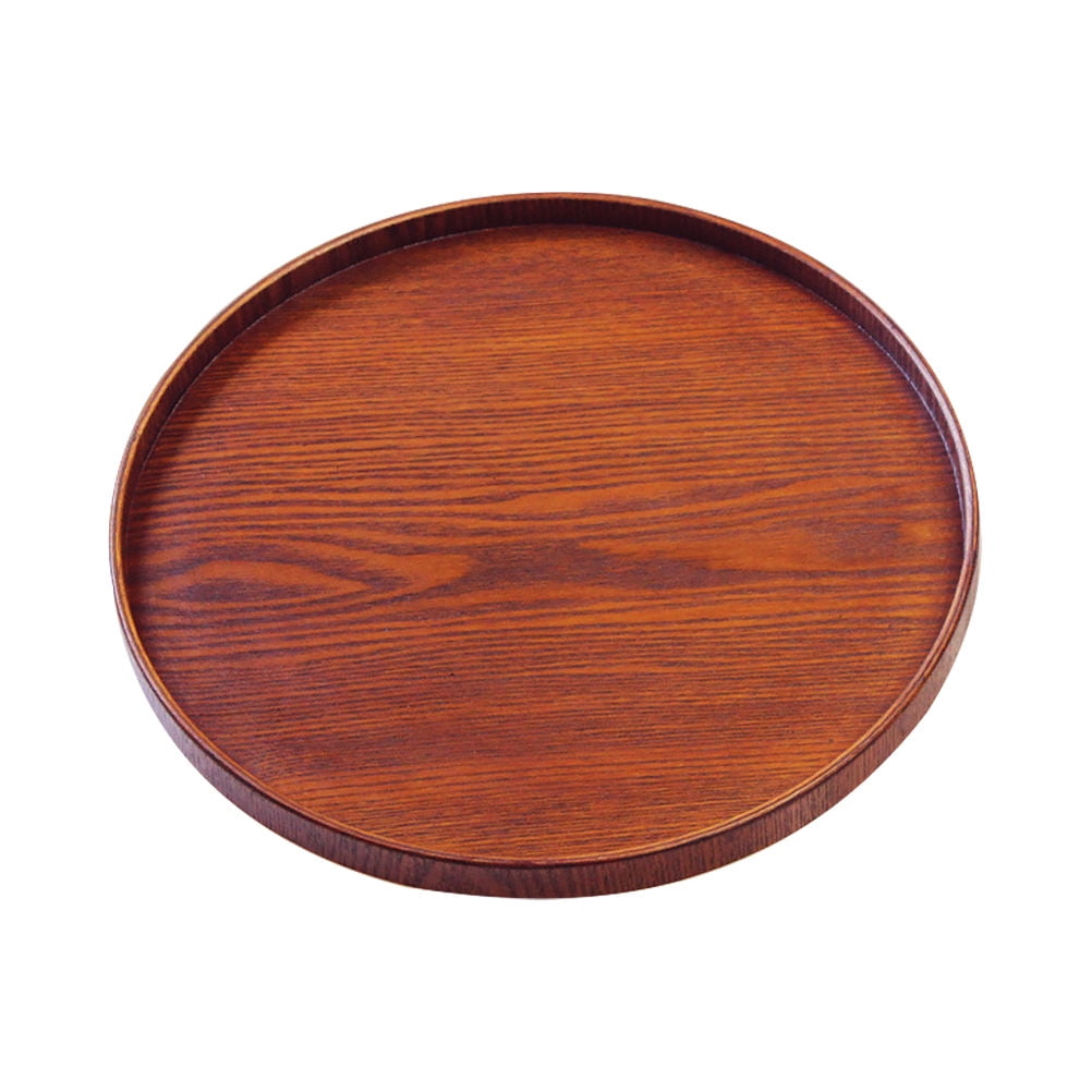 COMPUKAS Wooden Round Serving Tray Coffee Color Fine Polish Food Tray ...