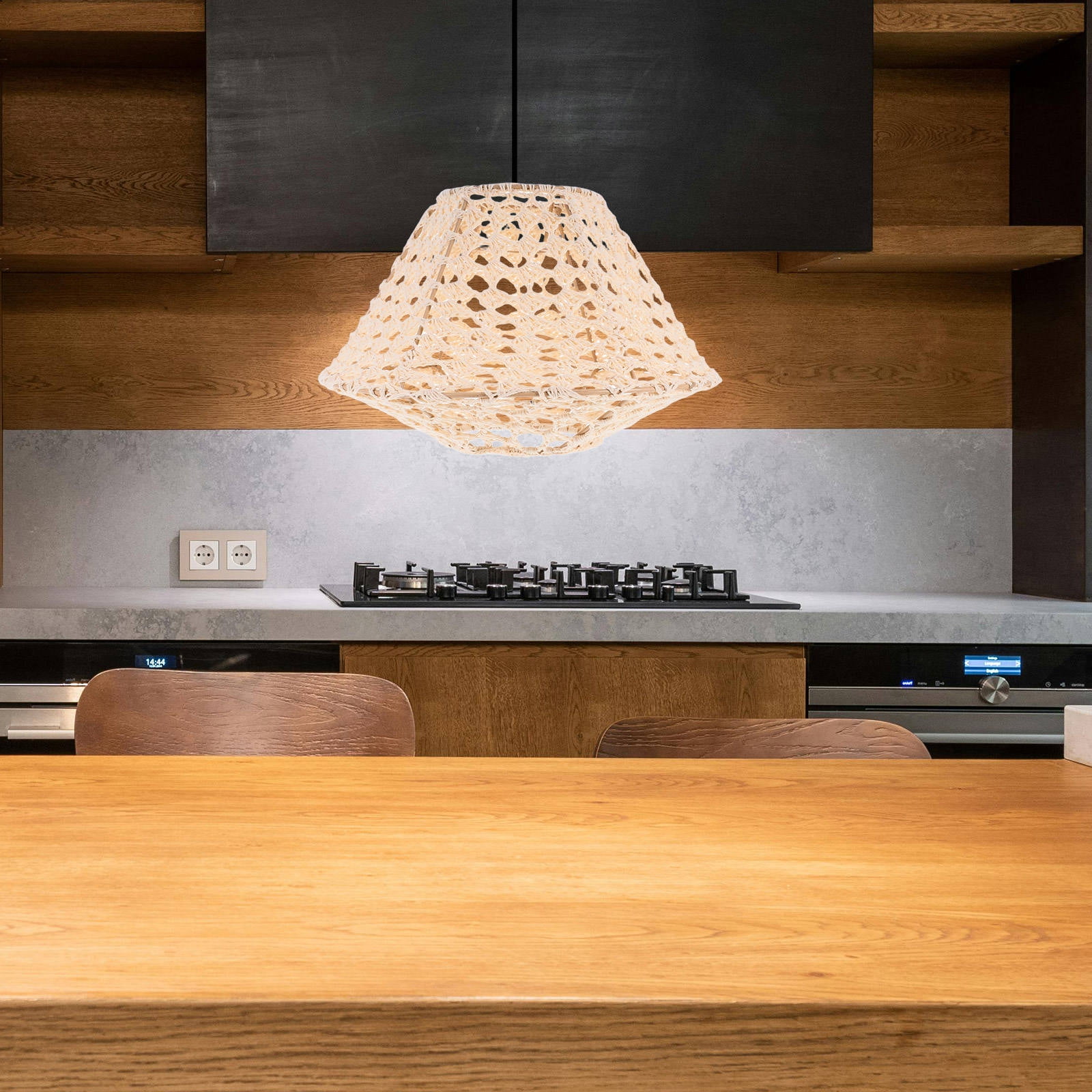 COMPUKAS Woven Lamp Shade Iron Round Top Beige Light Diffusion Bedroom ...