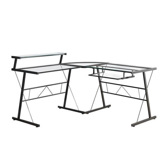 COMPUTER DESK - BLACK METAL CORNER WITH TEMPERED GLASS - Walmart.com