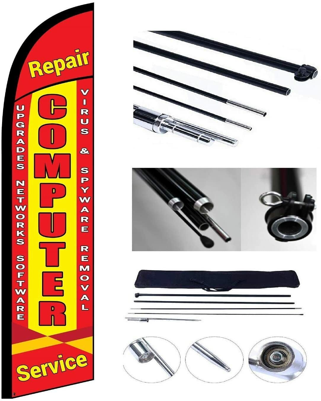 COMPUTER REPAIR ~ Windless Feather Flag ~ includes Pole & Ground Stake ...