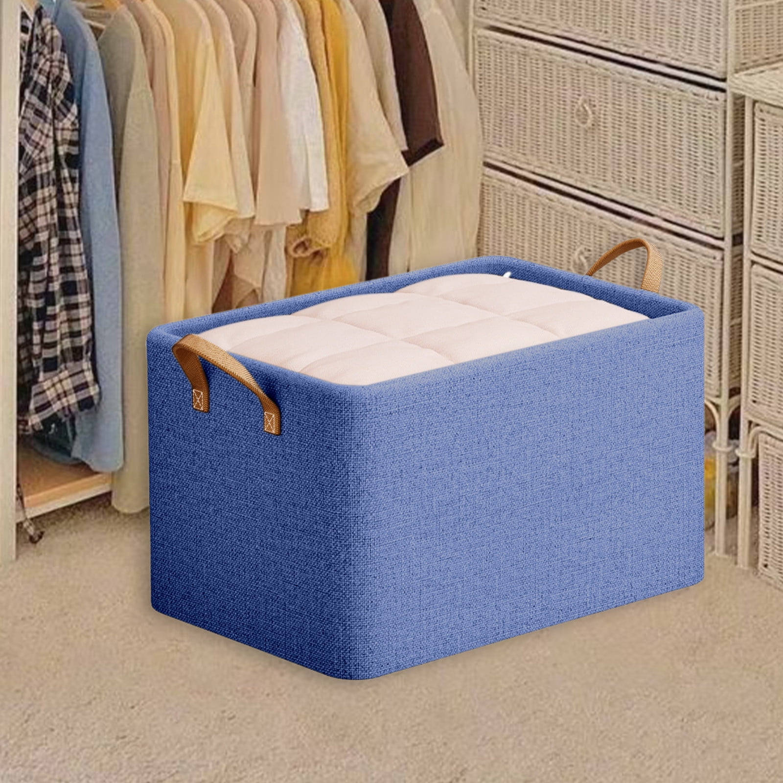 Closet Clothes Organizer with Handle, Fabric Storage Box with Steel ...