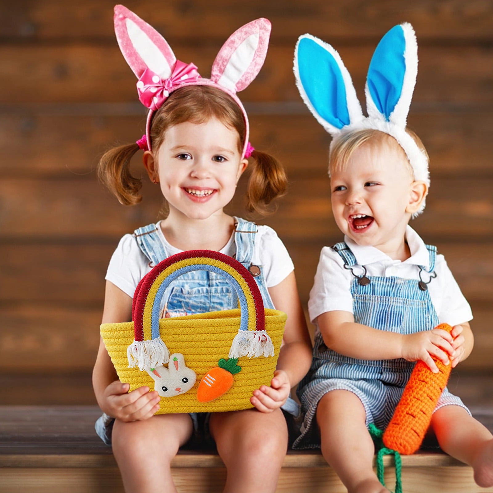 Easter Bunny Basket Bags for Kids with Ears and Handle - Empty Egg ...