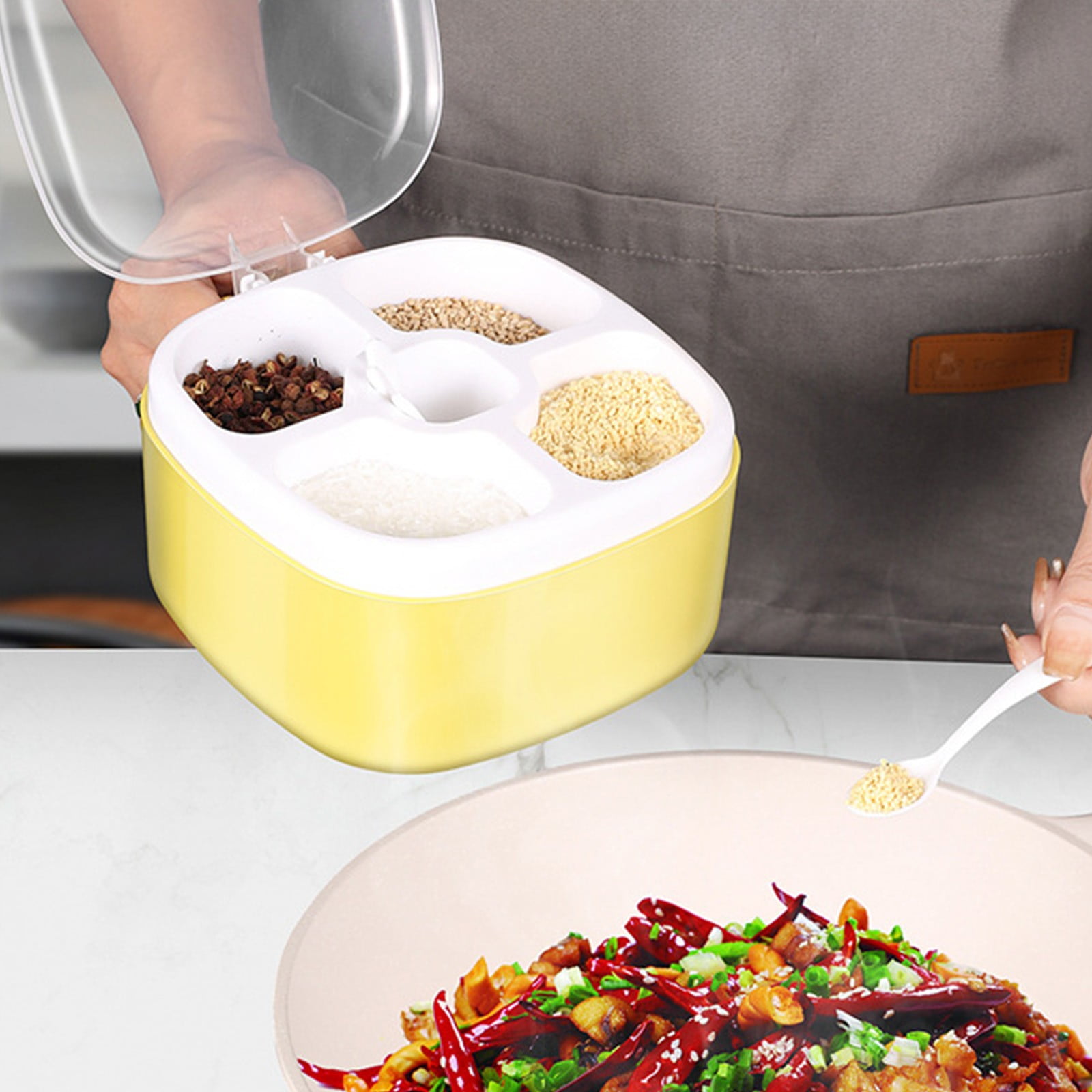 Seasoning Box with Lid, 4 Compartments Clear Storage Container and ...