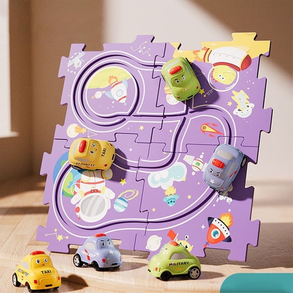 Puzzle Track Car Play Set FourPlastic Railcar Floor Puzzles Vehicles ...
