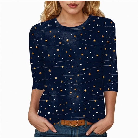 COMVALUE 3/4 Length Sleeve Womens Tops - Crew Neck Plus Size Dressy ...