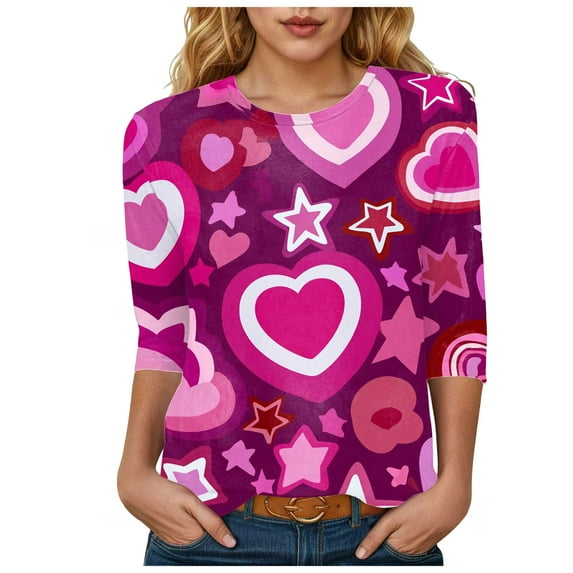 COMVALUE 3/4 Sleeve Valentine's Shirts for Women Love Heart Cute ...